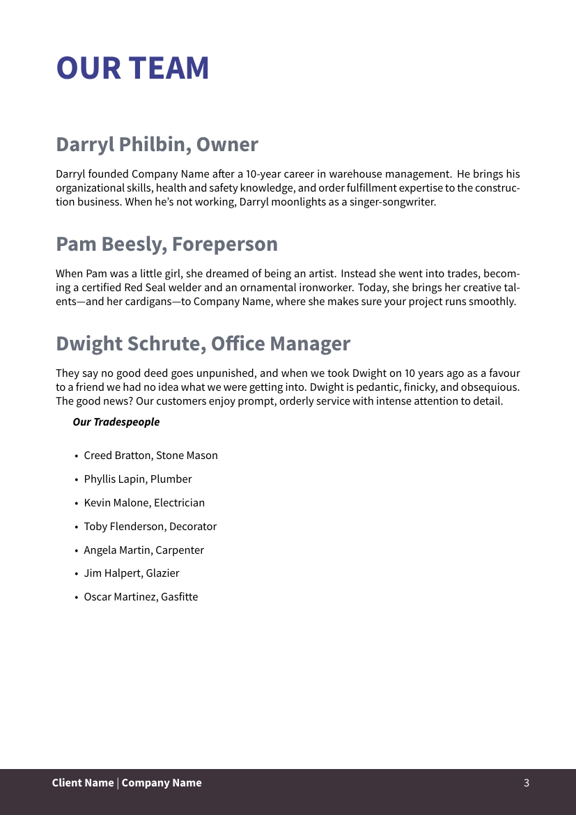 Construction Job Template - Proposals