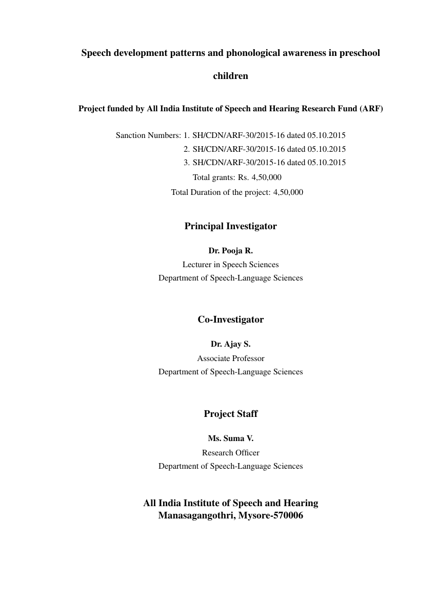 Project Report Format for All India Institute of Speech & Hearing ...
