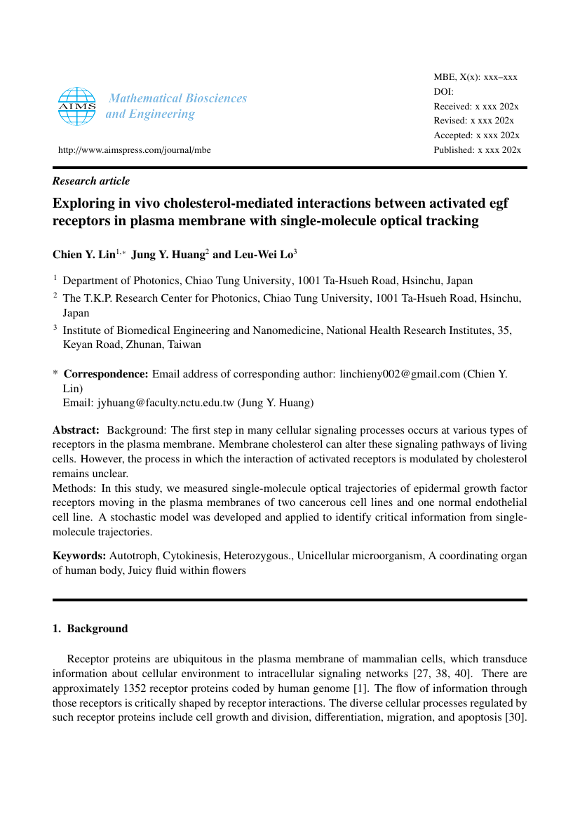 Mathematical Biosciences and Engineering Template - AIMS Press